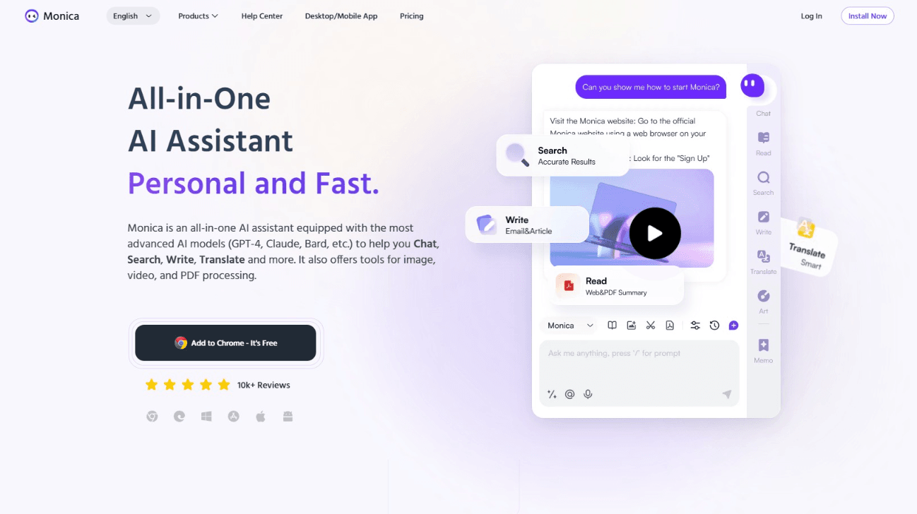 Monica: Advanced All-in-One AI Assistant for Tasks